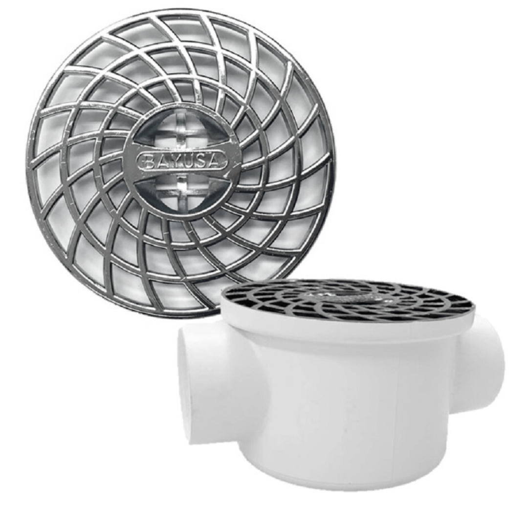 COLADERA BOTE CON 2 SALIDAS DE 2″ REJILLA CROMADA – Bayusa de México